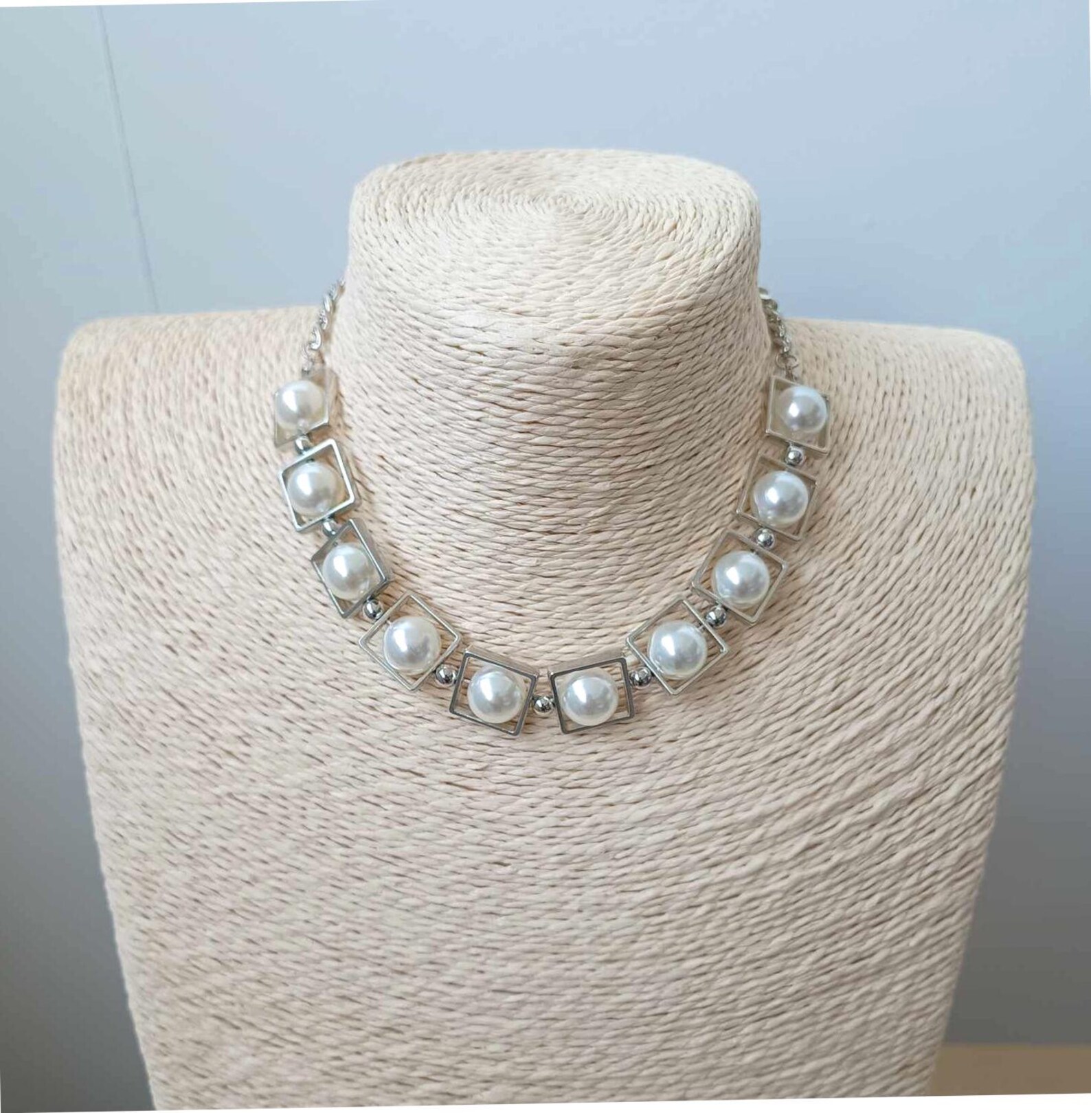 Modern Pearl Choker, Contemporary Pearl & Square Choker, Geometric ...