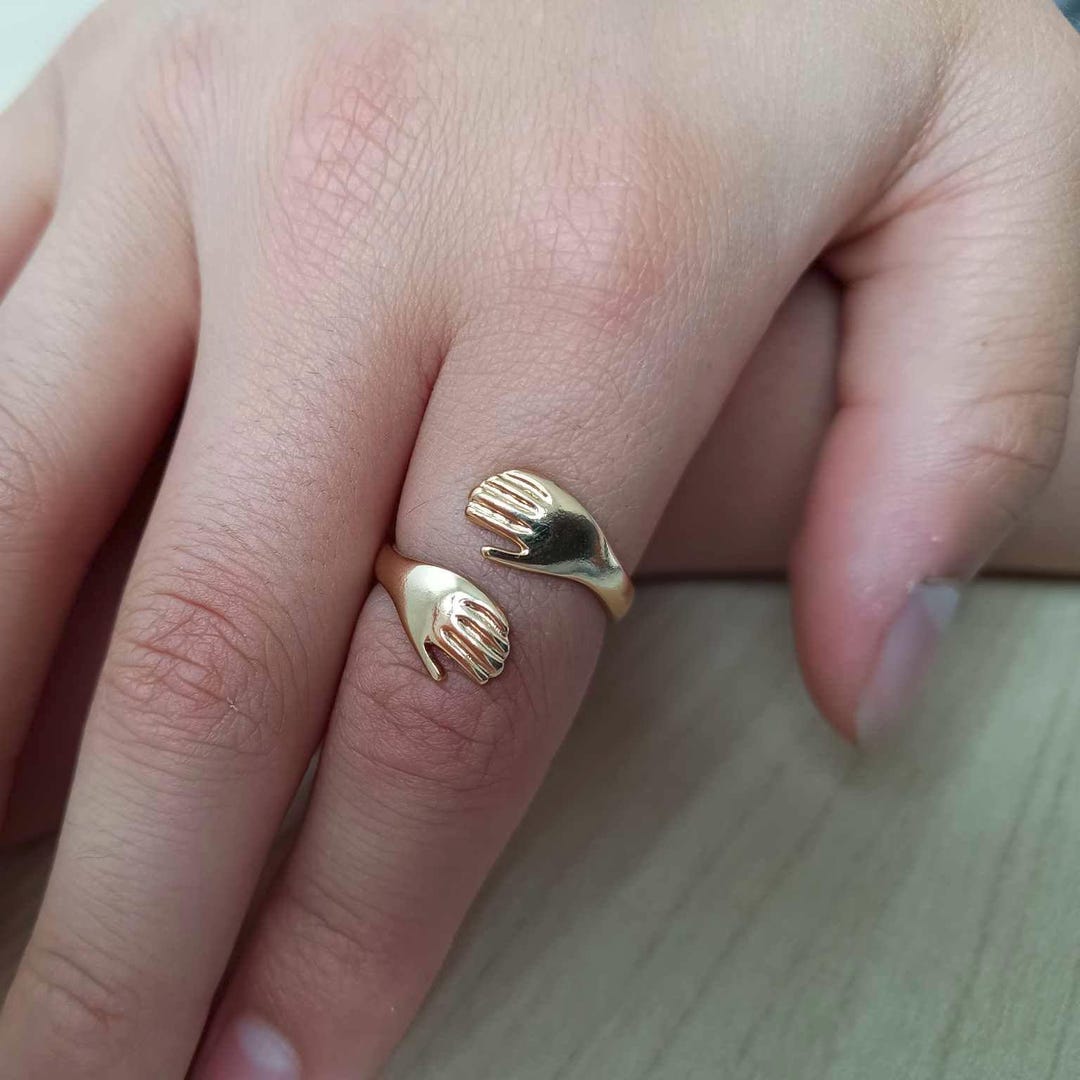 14K Gold Plated Hug Ring, Gold Hugging Ring, Hugging Hand Ring, Couple ...