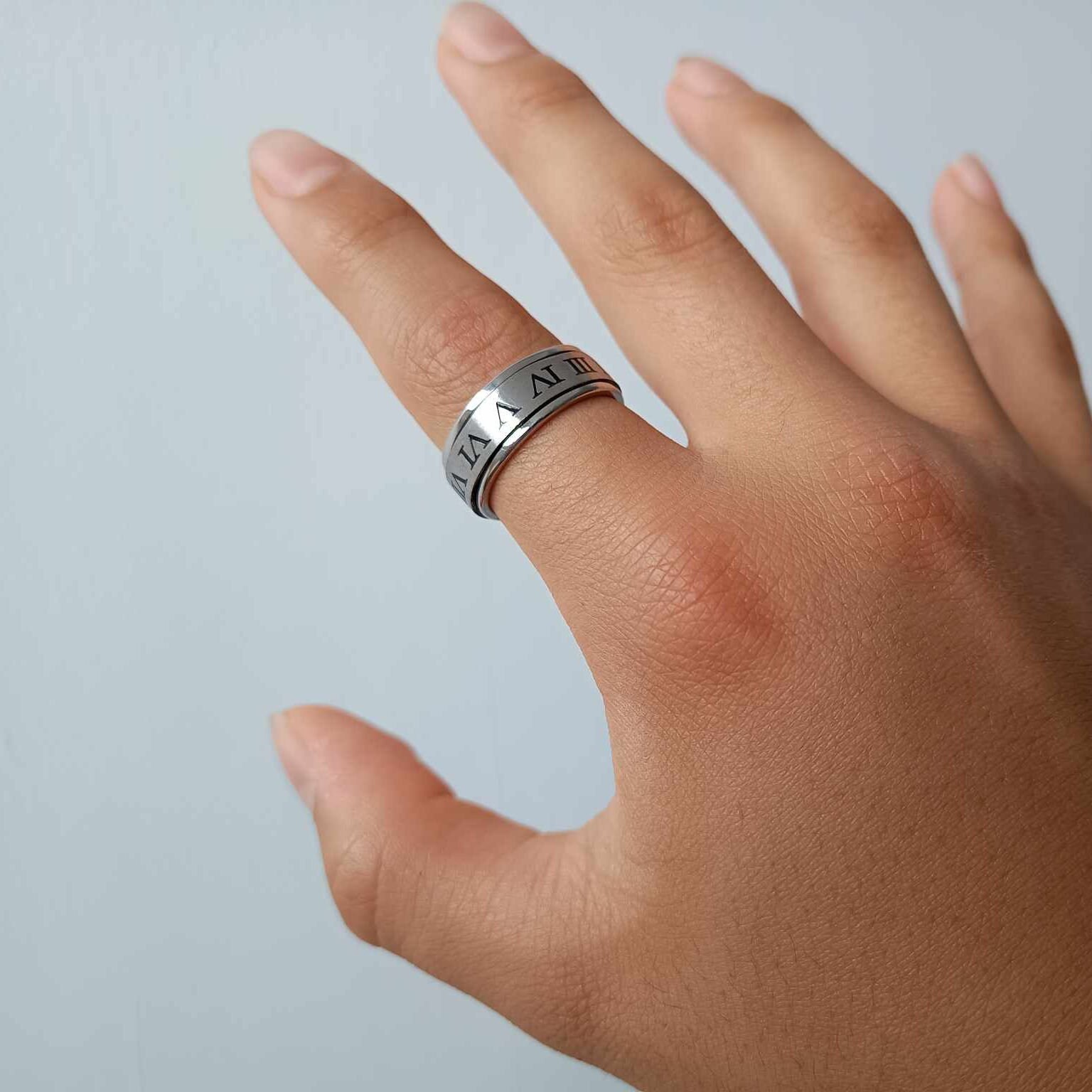 Roman Numerals Ring, Silver Numeral Ring, Stainless Steel Spinning Ring ...