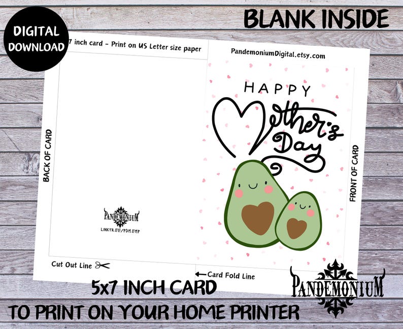 Mother's Day Printable Card 5x7" Digital PDF Download to Print at Home ...
