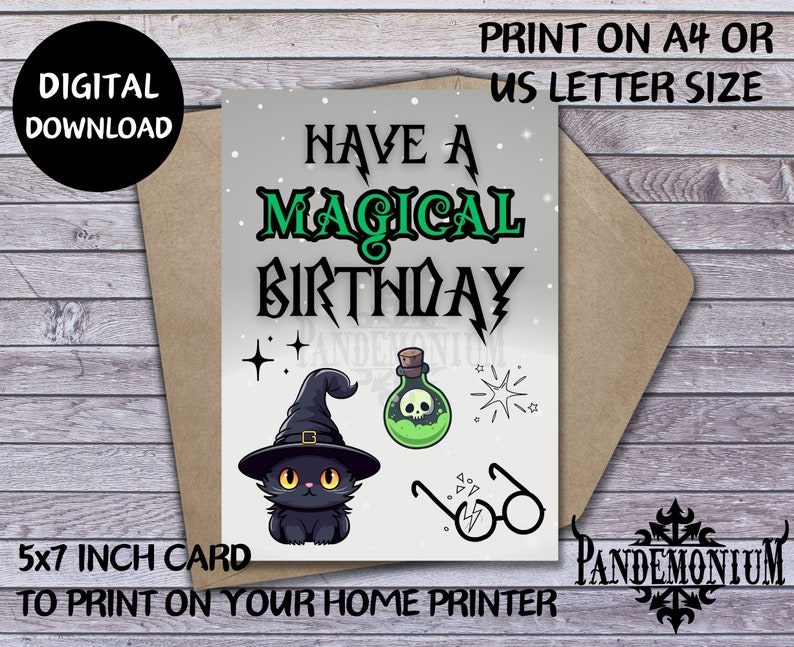 Magical Birthday Card: Wizard Fan Art, 5x7 Printable (PDF) - Etsy