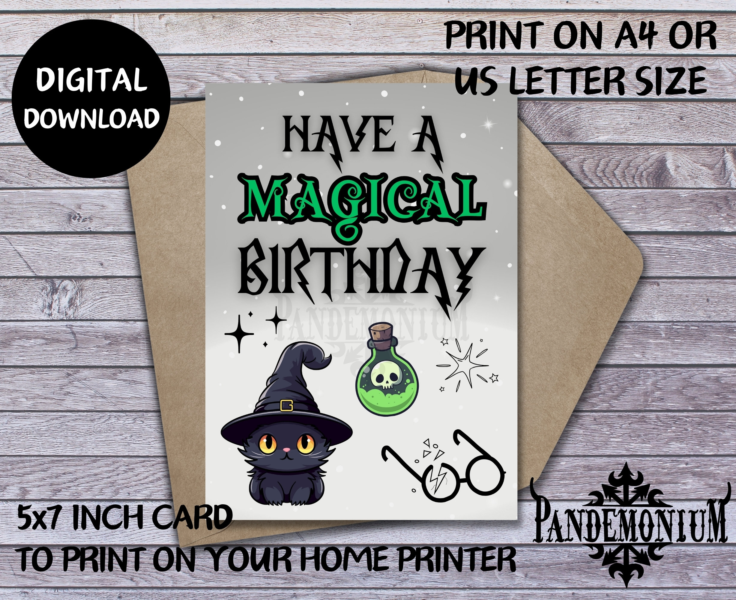 Magical Birthday Card: Wizard Fan Art, 5x7 Printable (PDF) - Etsy
