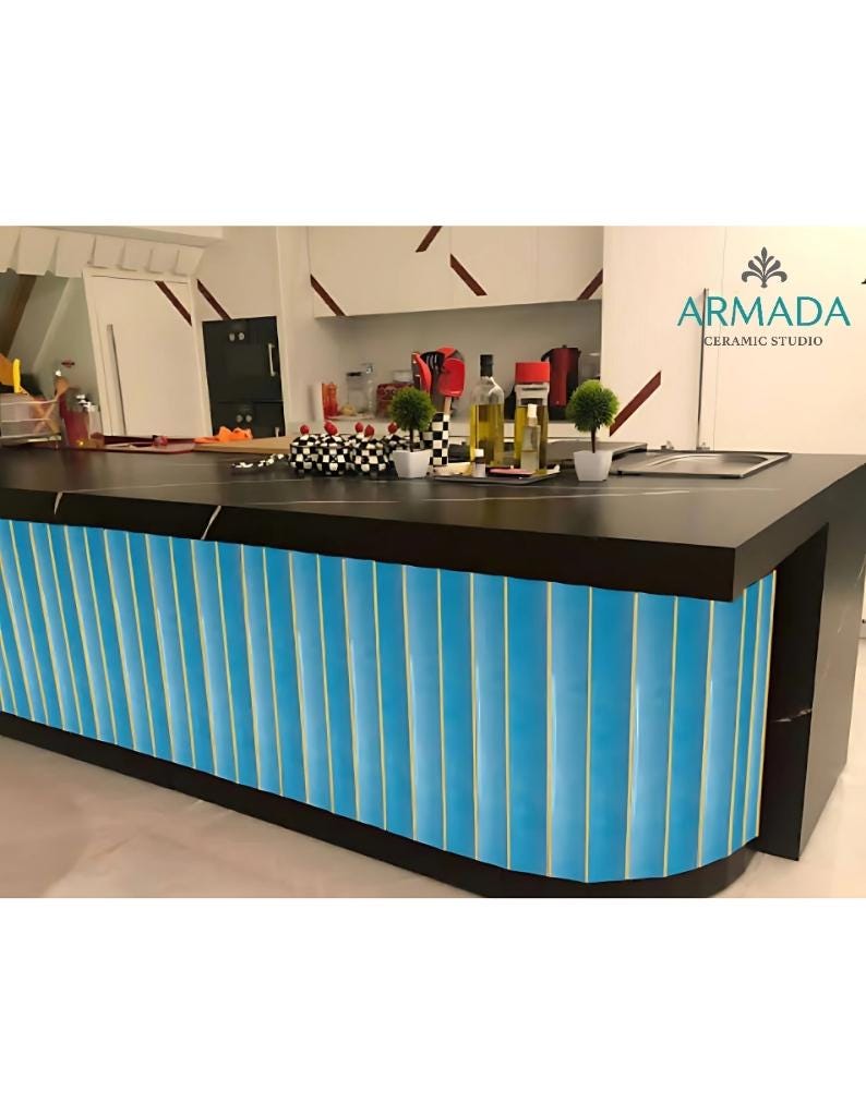 Handmade Turquoise Corrugated Ceramic Tile: Bar Front/kitchen Island ...