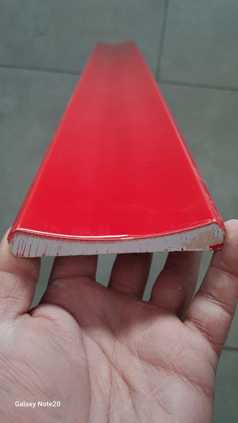Handmade Red Fluted Ceramic Bar Tiles: Gloss Glaze, 3D Wave (sample ...