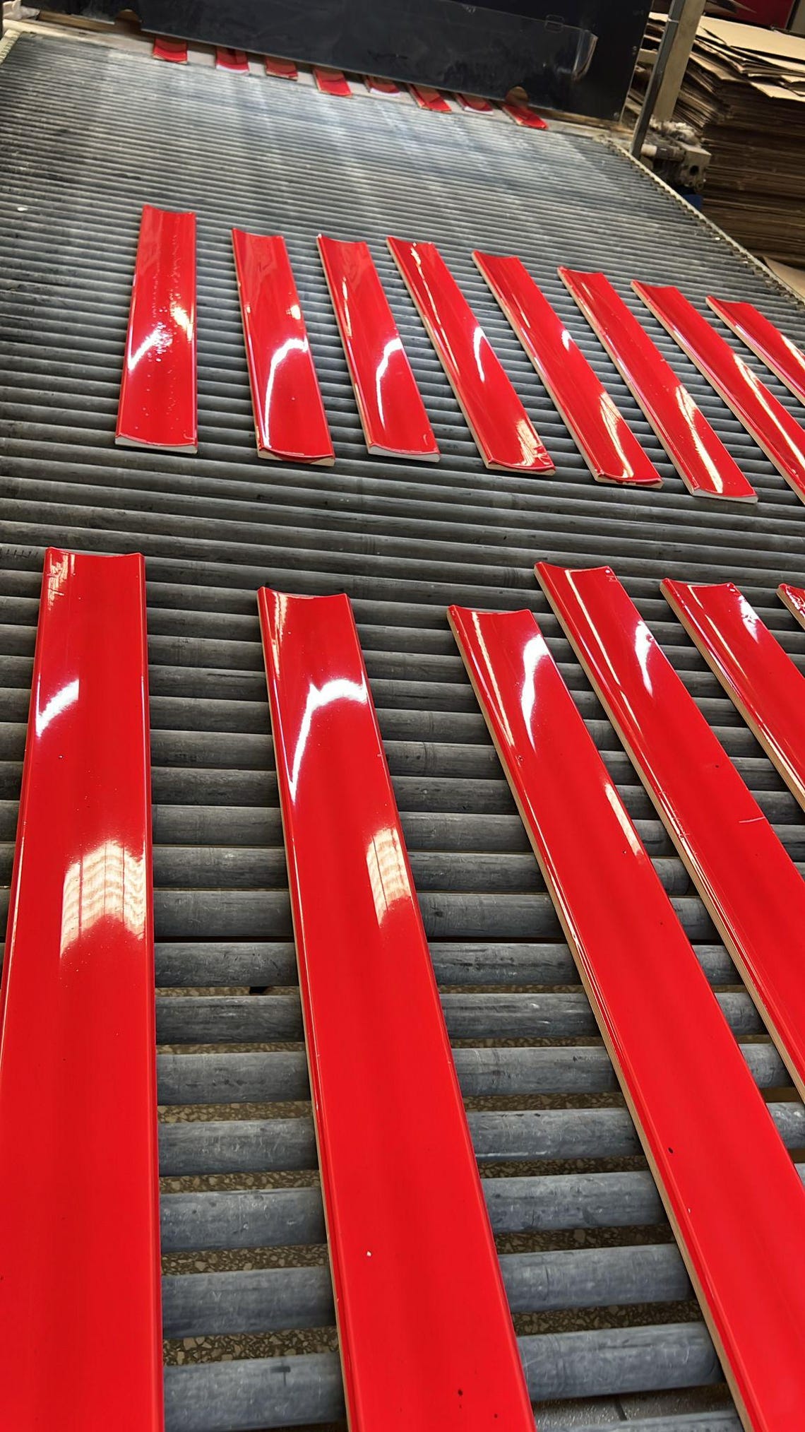 Handmade Red Fluted Ceramic Bar Tiles: Gloss Glaze, 3D Wave (sample ...