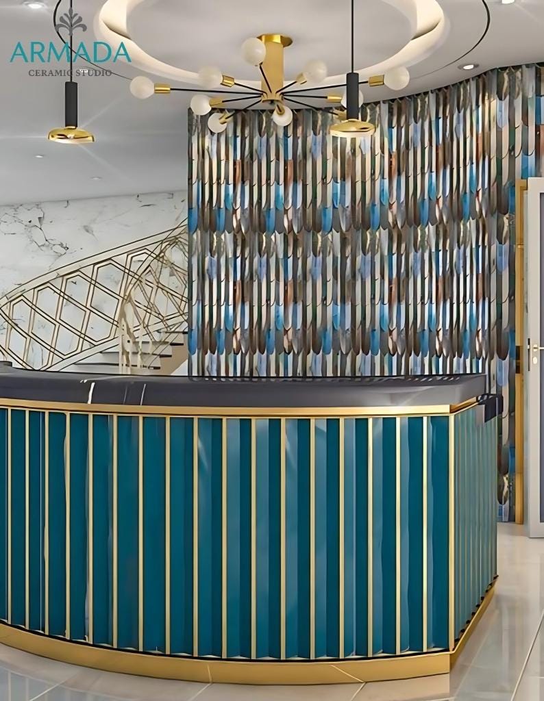 Handmade Turquoise Corrugated Ceramic Tile: Bar Front/kitchen Island ...