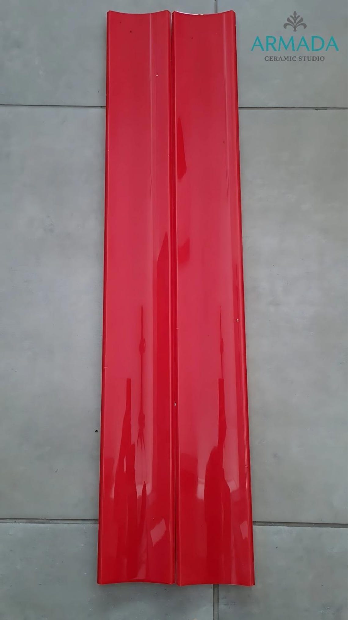 Handmade Red Fluted Ceramic Bar Tiles: Gloss Glaze, 3D Wave (sample ...