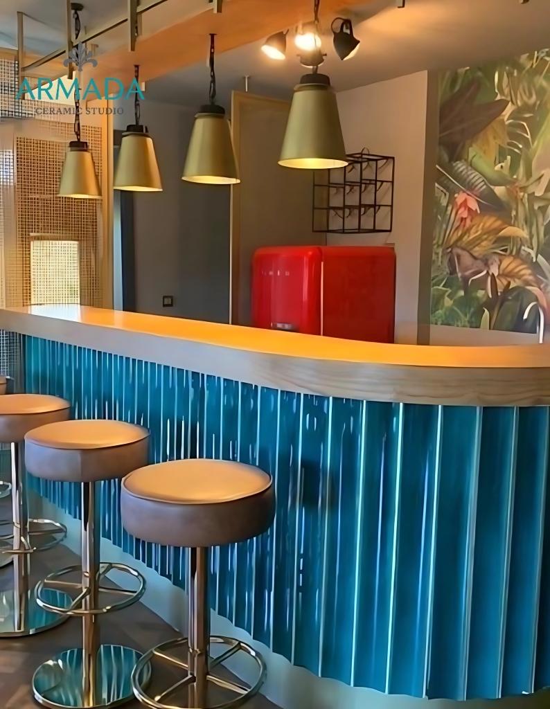 Handmade Turquoise Corrugated Ceramic Tile: Bar Front/kitchen Island ...