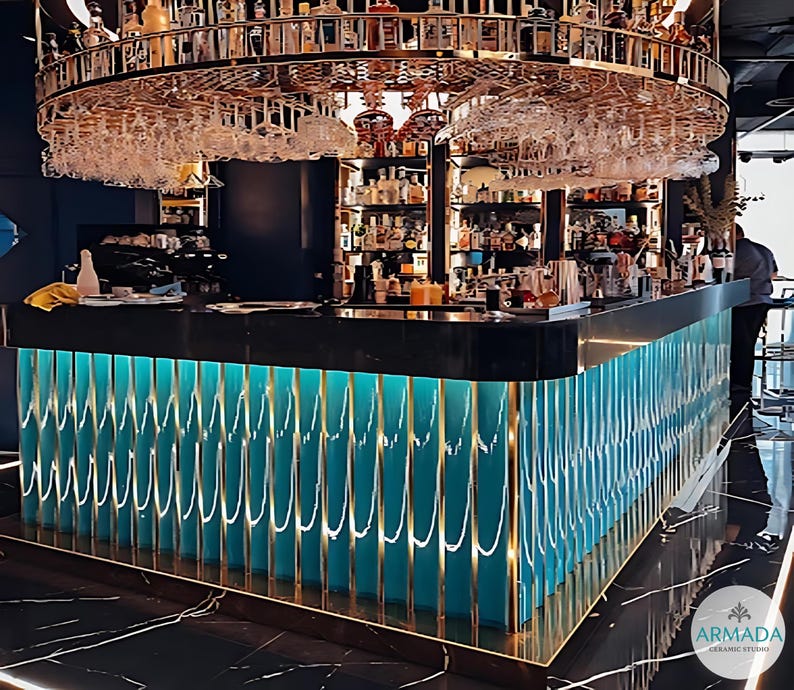 Handmade Turquoise Corrugated Ceramic Tile: Bar Front/kitchen Island ...