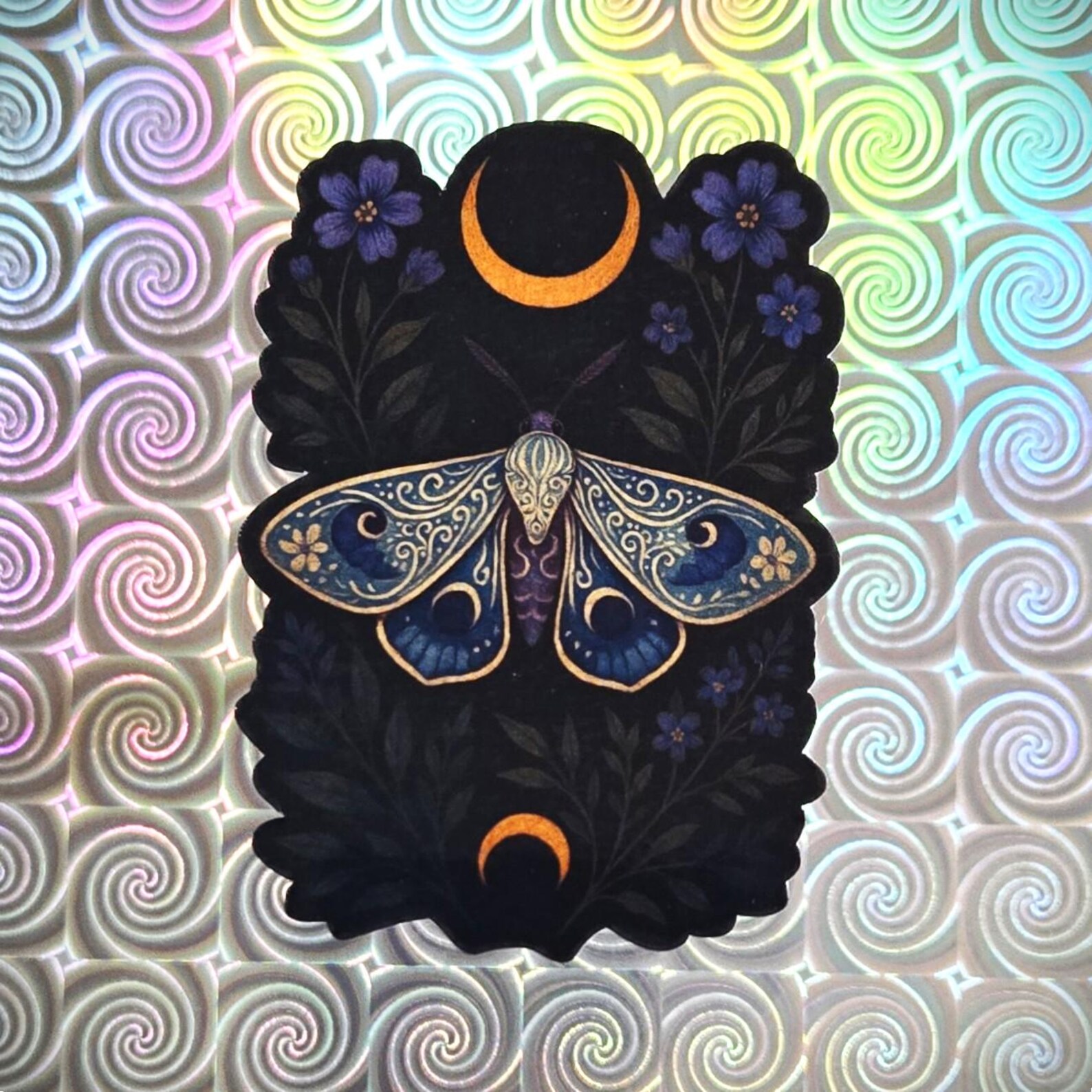 Moth in the Night Sky - a Witchy Vinyl Sticker With Moons, Flowers and ...
