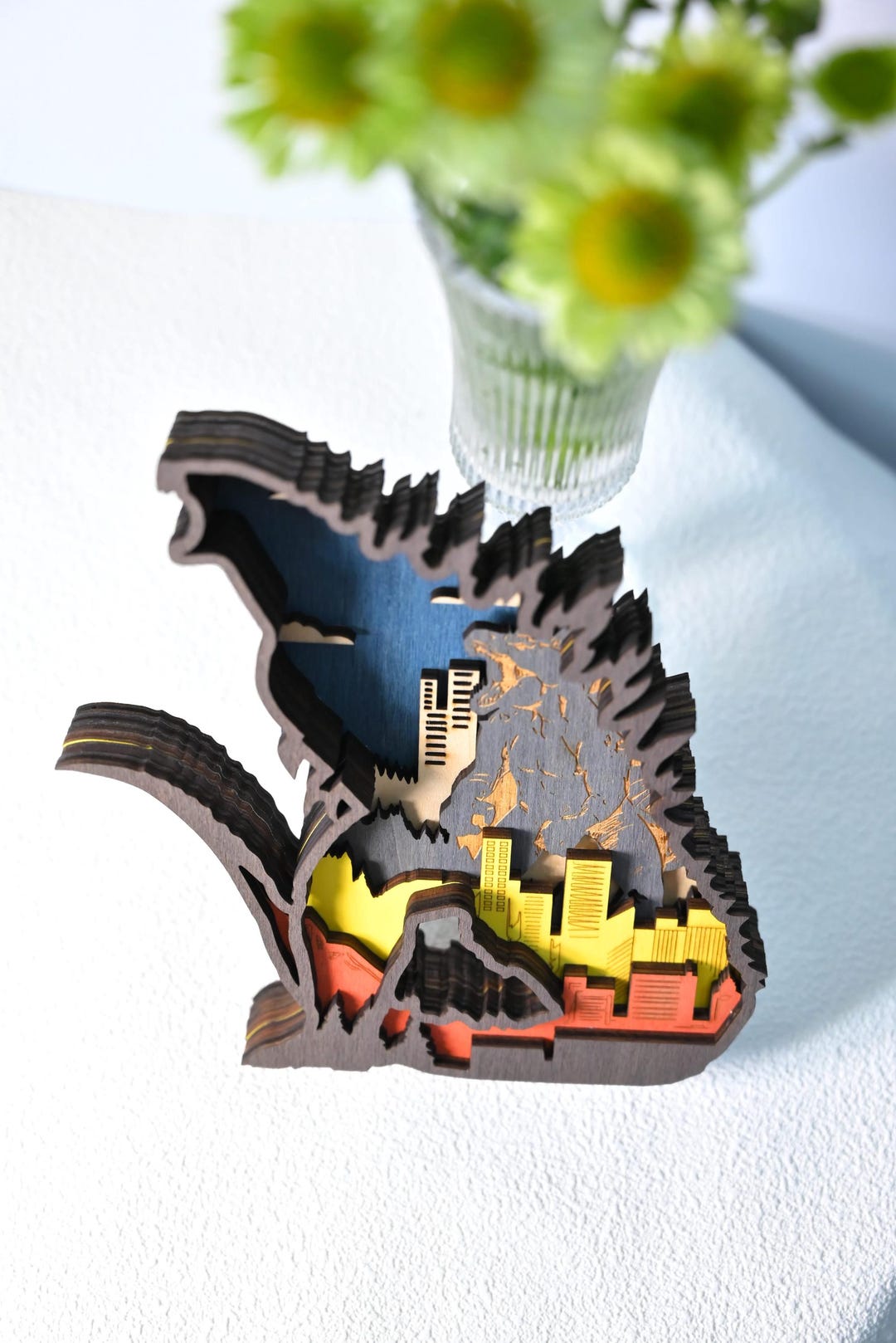 Custom 3D Godzilla Wood Carving | Multi-layer Hollow Wooden Art, Father ...