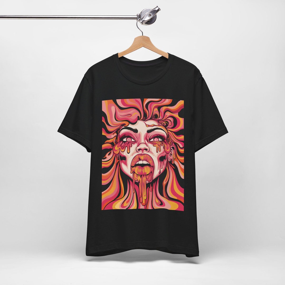 Psychedelic Melting Face Shirt Trippy Alt Clothing Harajuku Punk Grunge ...