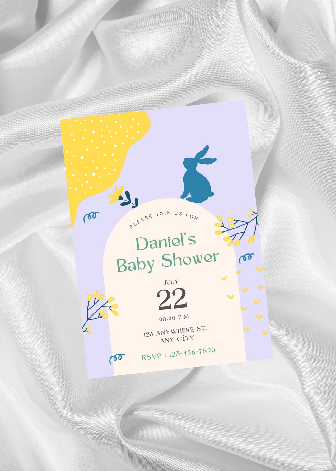 EDITABLE Blue and Yellow Baby Shower Invitation, Baby Shower Baby Blue ...