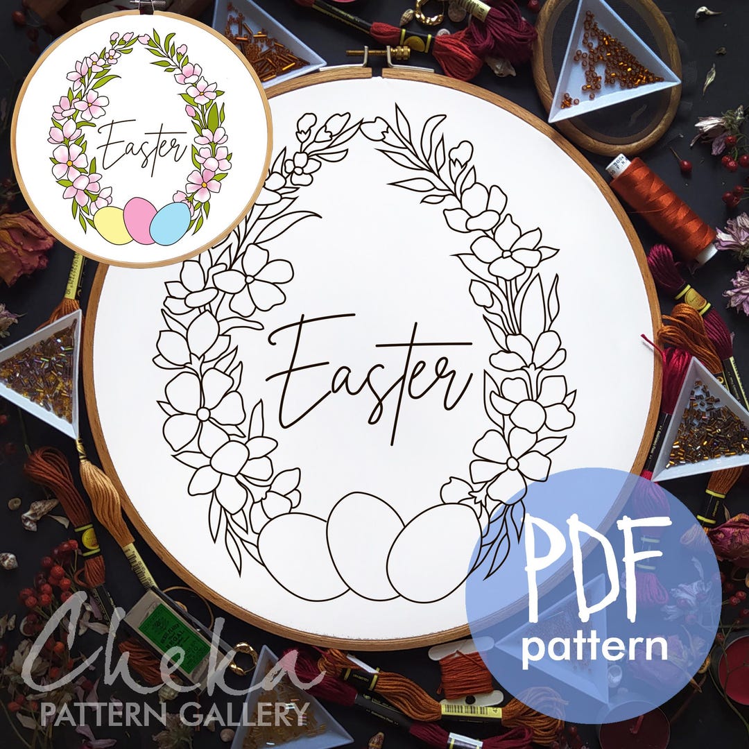 Spring Embroidery Pattern, Easter Hand Embroidery Template, Eggs ...