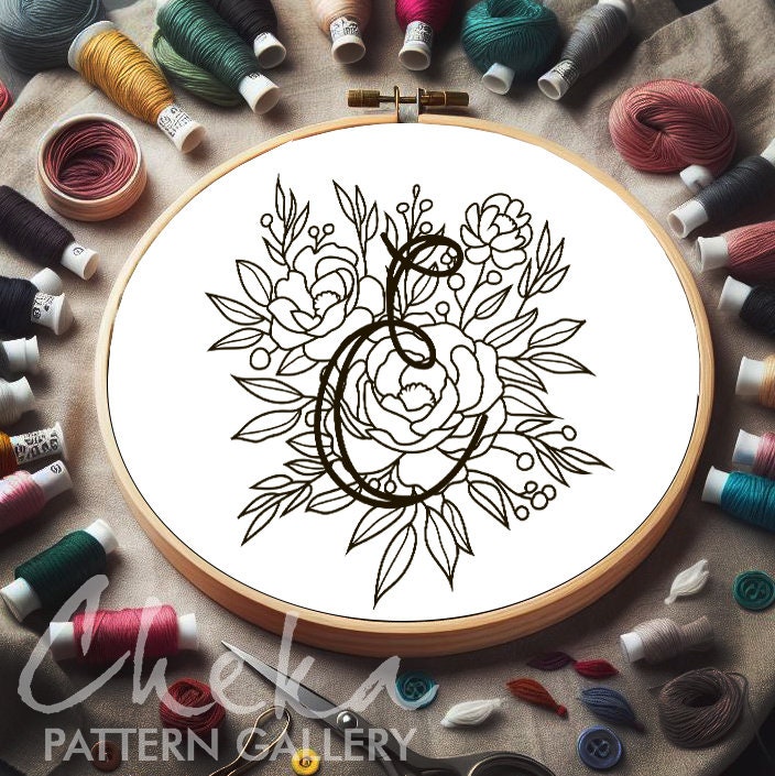 Floral Alphabet, a Set for Hand Embroidery. Floral Monogram, Floral ...