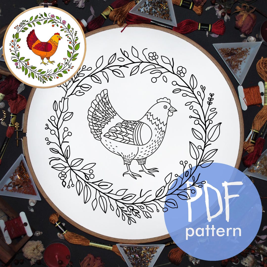 The Hen, Hand Embroidery Pattern. Cute Hen Hand Embroidery Pattern ...