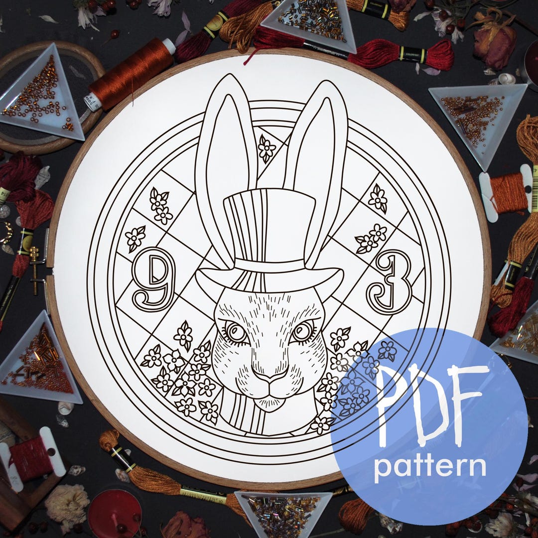 The Rabbit Who is Late. Bunny, Hand Embroidery Pattern PDF, Rabbit in ...