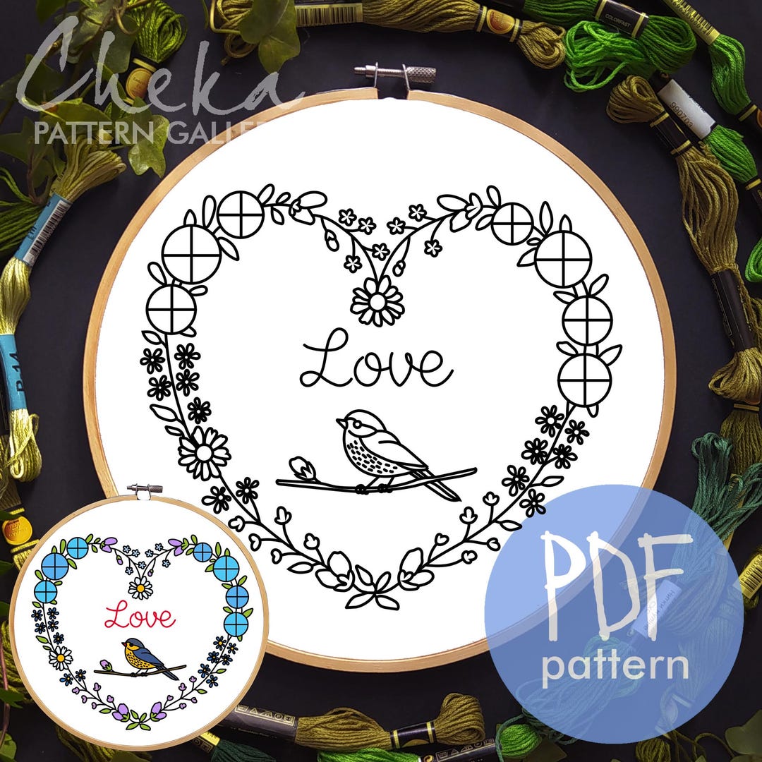 Floral Embroidery Pattern. Flower Heart Pattern, Digital Download ...