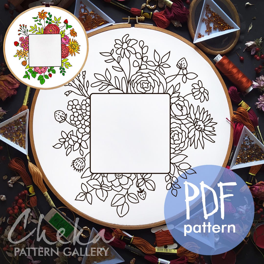 Floral Polaroid Photo Frame Hand Embroidery Pattern (PDF) - Etsy