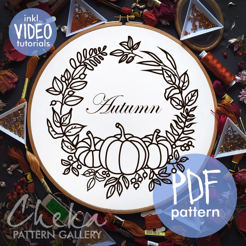 Autumn Leaves Hand Embroidery Pattern, Autumn Embroidery Pattern, Fall ...