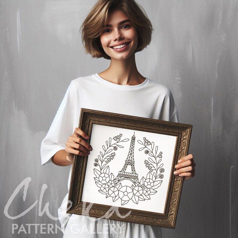 Eiffel Tower Embroidery Pattern, Floral Paris Design (PDF Pattern) - Etsy