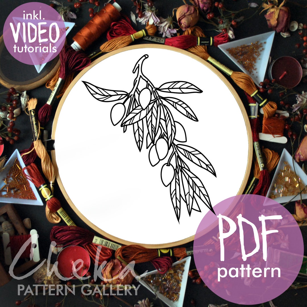 Olive Sprig Pattern for Hand Embroidery Pdf, Branch of Green Olive ...