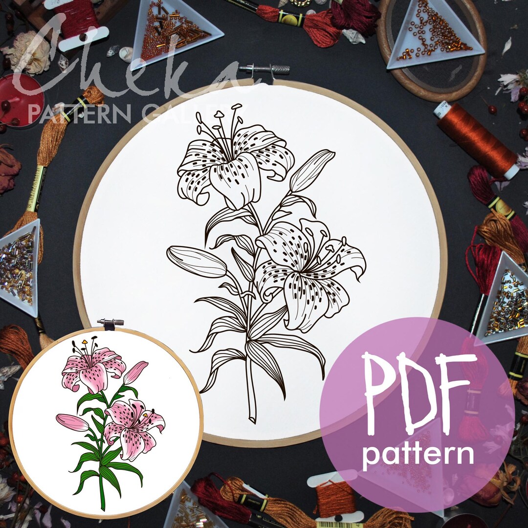 Tiger Lilies Hand Embroidery Pattern, Floral Botanical Design (PDF ...