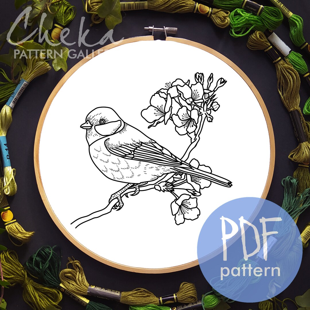 Tit With Flowers, a Hand Embroidery Pattern. Small Bird Pattern,easter Embroidery Pattern ...