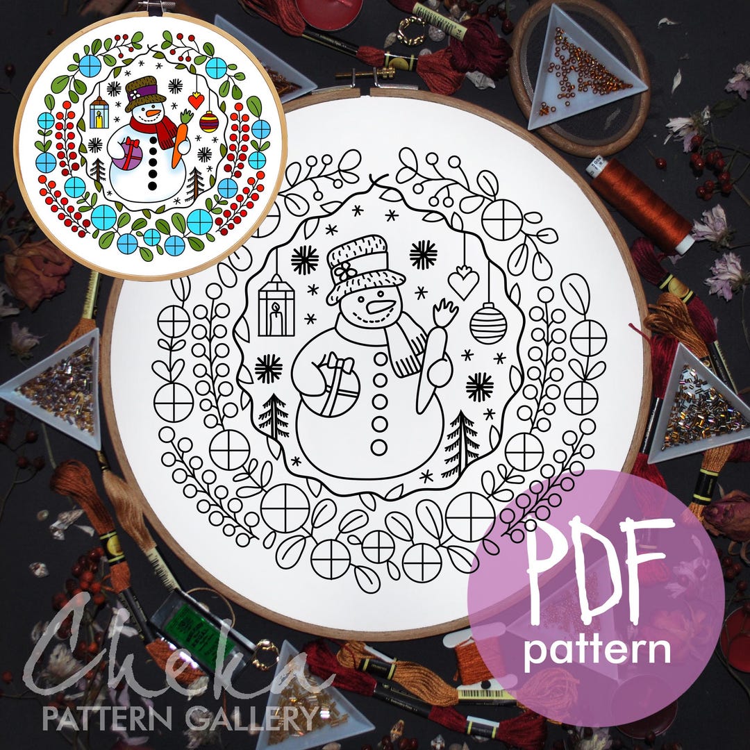 Winter Snowman Hand Embroidery Pattern, Christmas Hand Embroidery ...