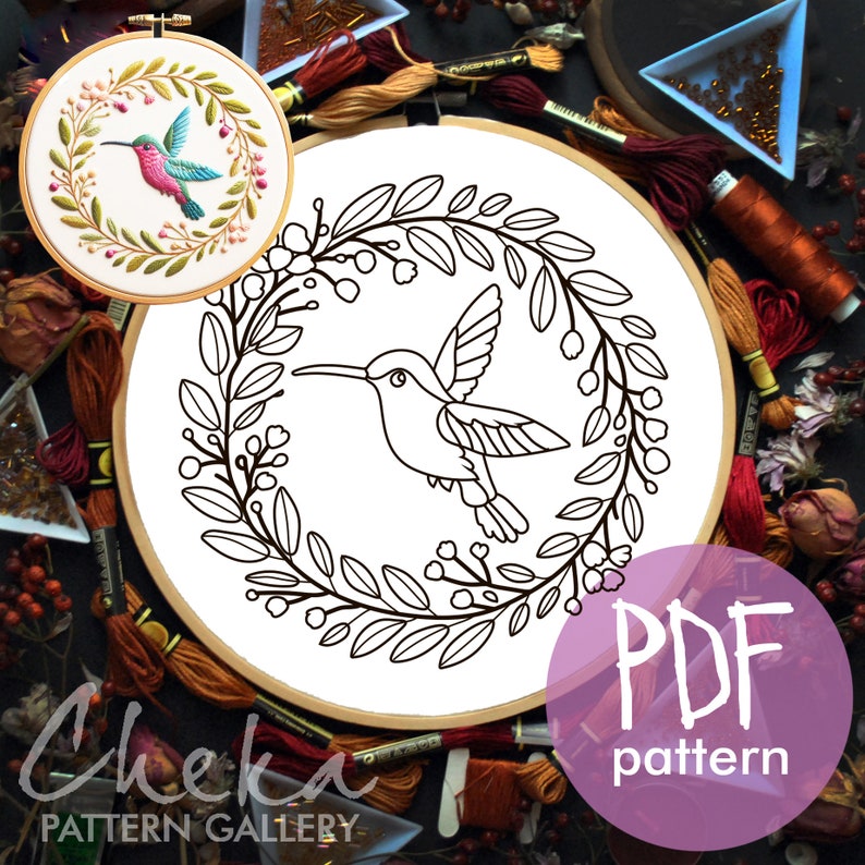 Hummingbird Hand Embroidery Pattern, Flowers & Bird Pattern, Hand ...
