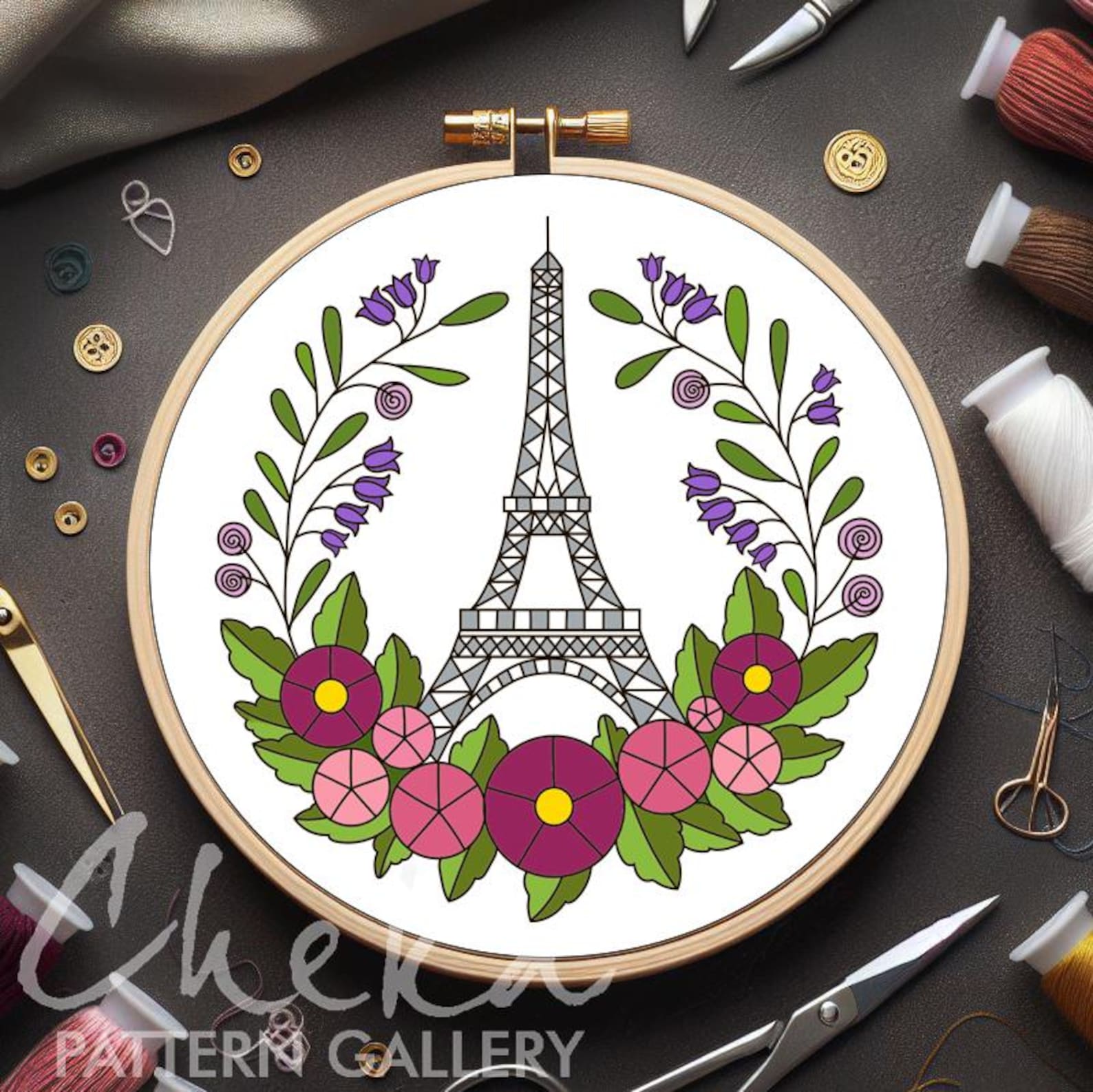 Eiffel Tower Embroidery Pattern, Floral Paris Design (PDF Pattern) - Etsy
