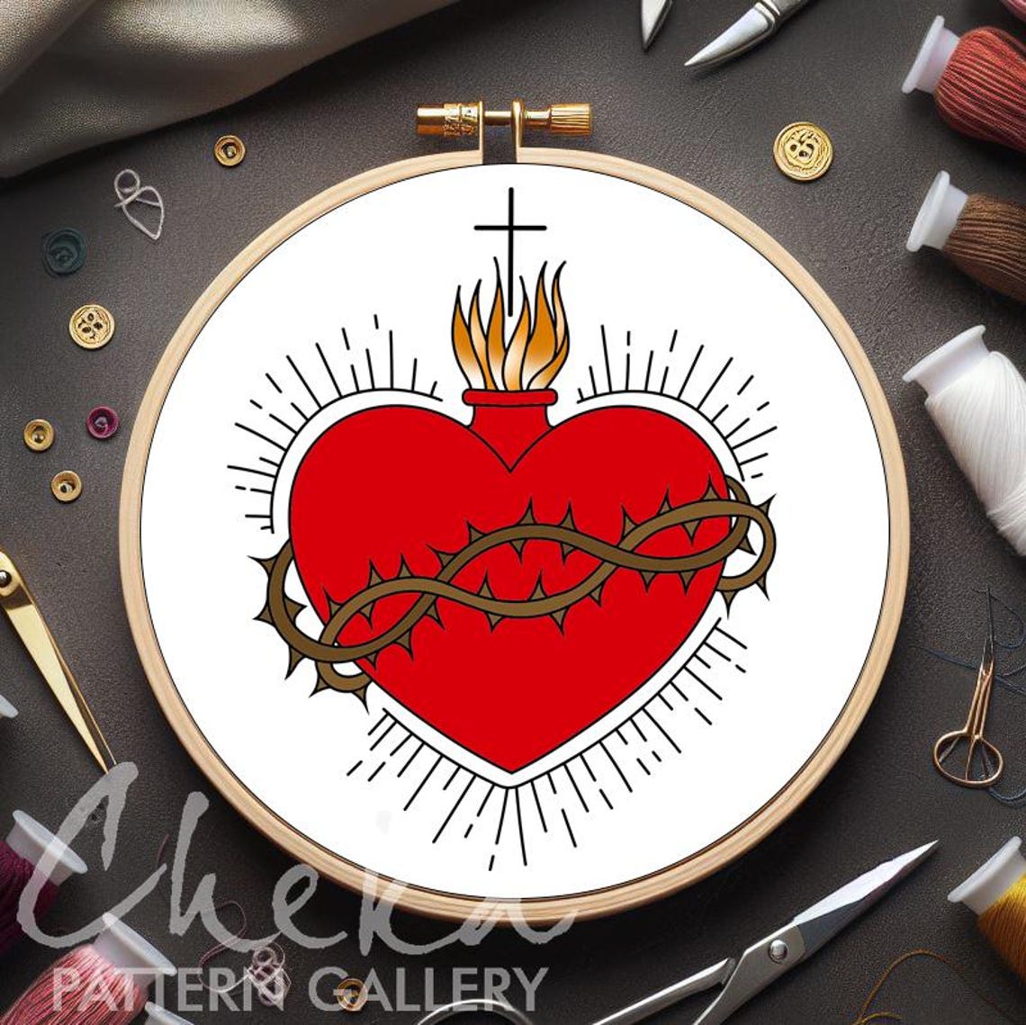 Sacred Heart of Jesus Pattern, Catholic Symbols, Holy Family Hearts ...