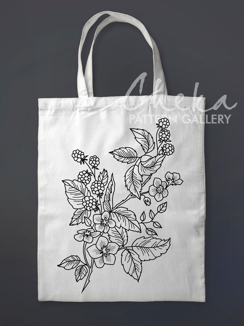 Blackberry Pattern for Hand Embroidery Pdf, Branch of Forest Blackberry ...