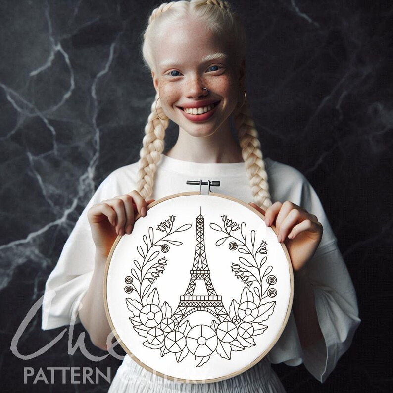 Paris Embroidery Pattern, Eiffel Tower Among Flowers, Hand Embroidery ...