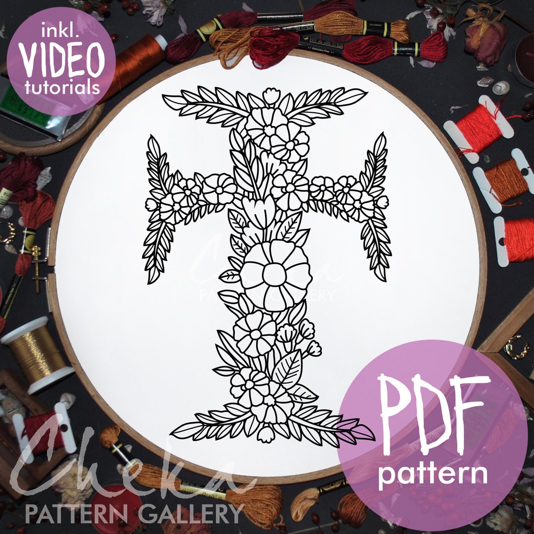 Cross Embroidery Pattern. Floral Cross, Christian Hand Embroidery ...