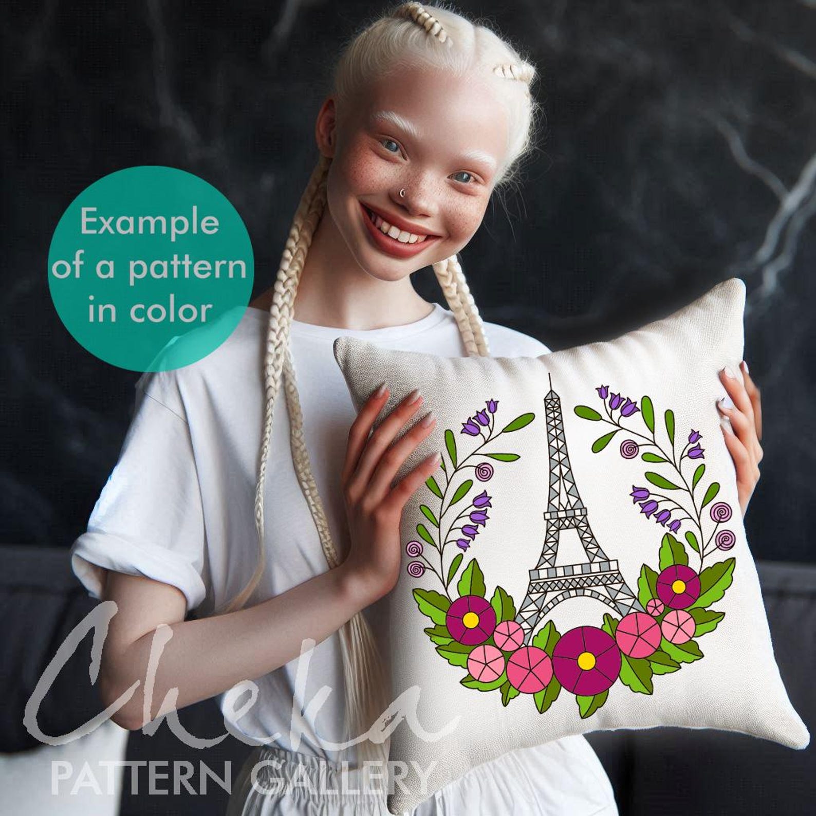 Paris Embroidery Pattern, Eiffel Tower Among Flowers, Hand Embroidery ...