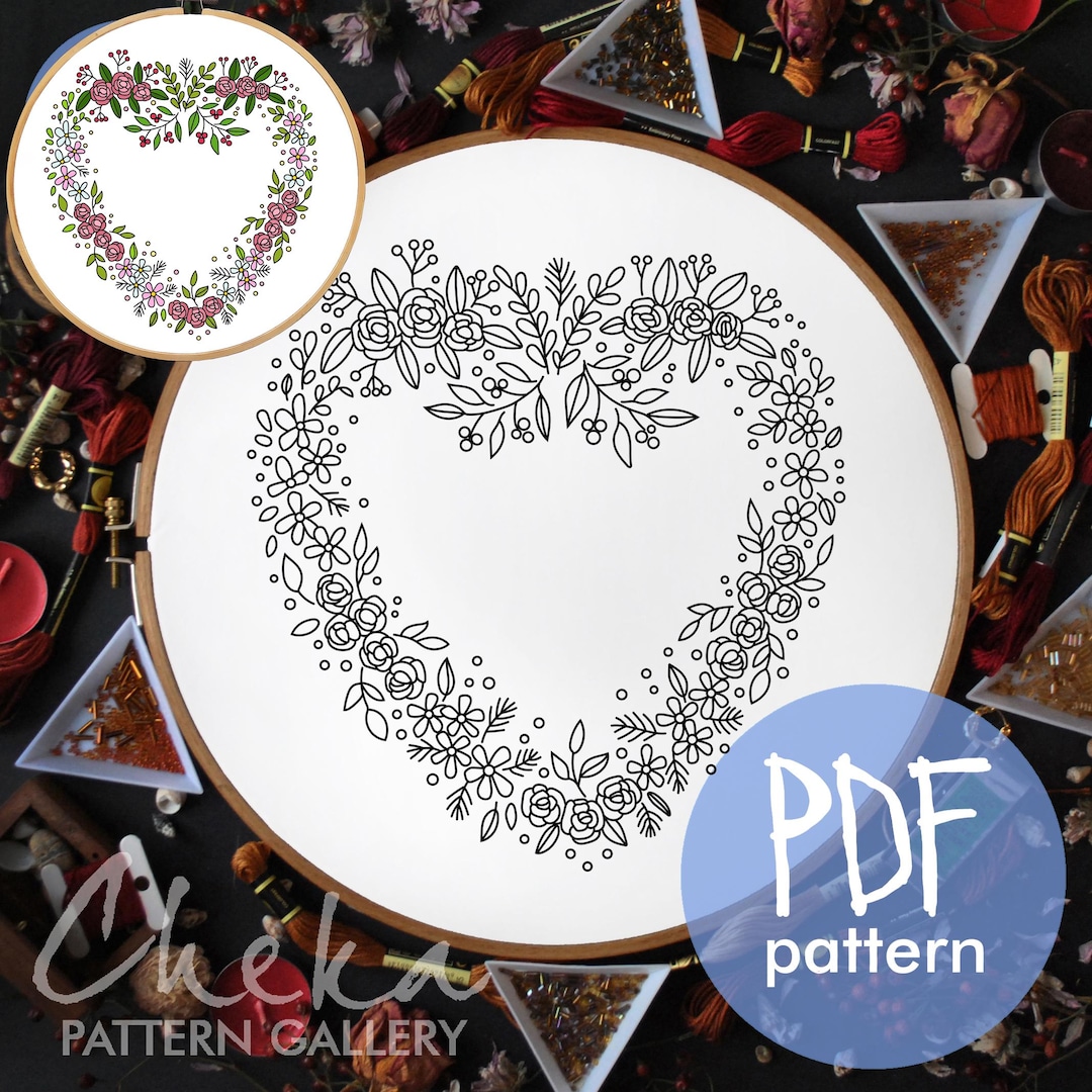 Floral Heart, Hand Embroidery Pattern. PDF Embroidery Pattern With ...
