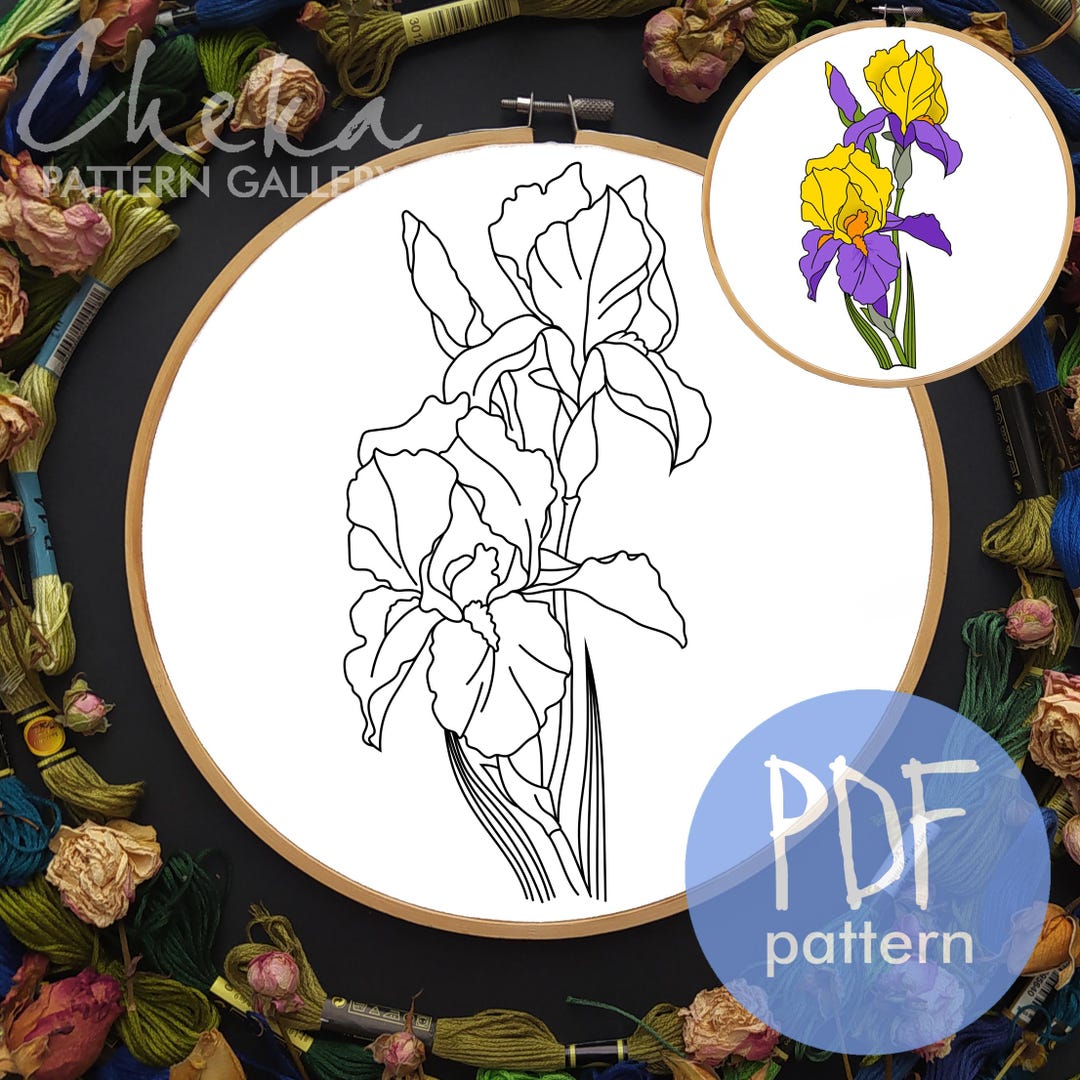Iris Embroidery Pattern, Floral Hoop Art (PDF Pattern) - Etsy