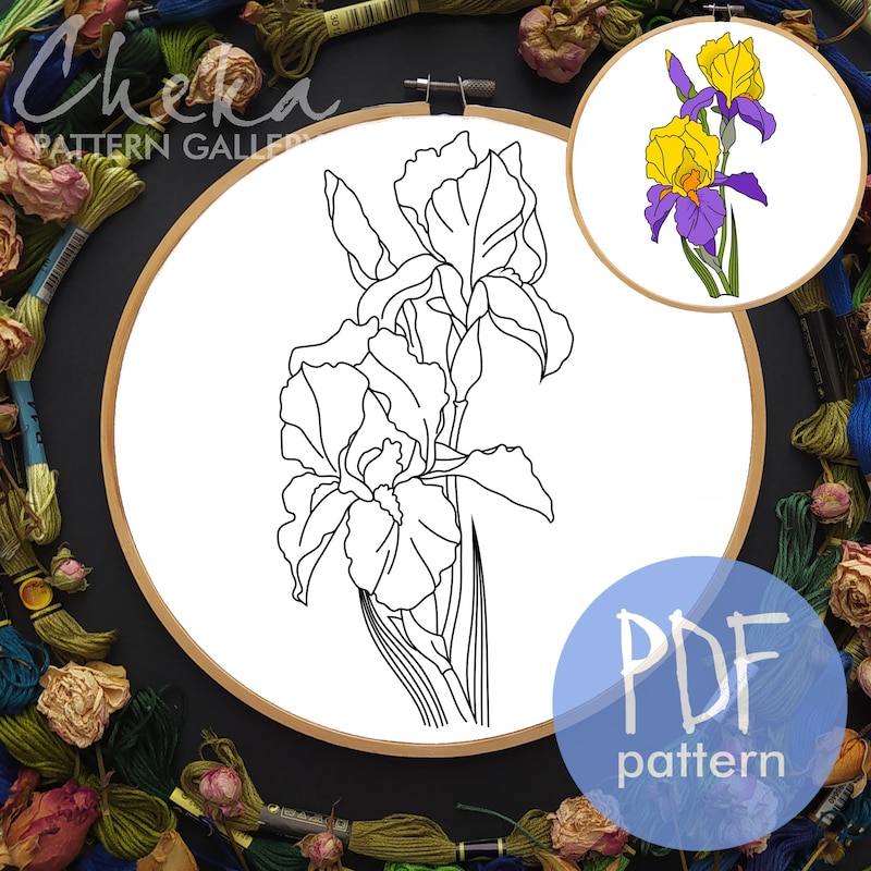 Iris Embroidery - Etsy