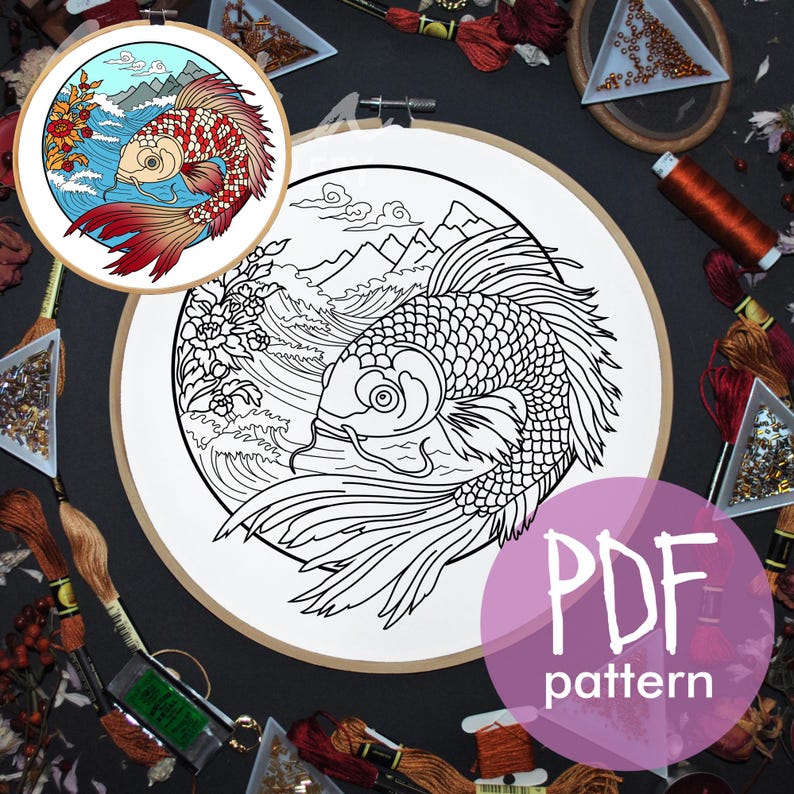 Koi Fish Embroidery, Fish Embroidery Template. Koi Fish Embroidery ...