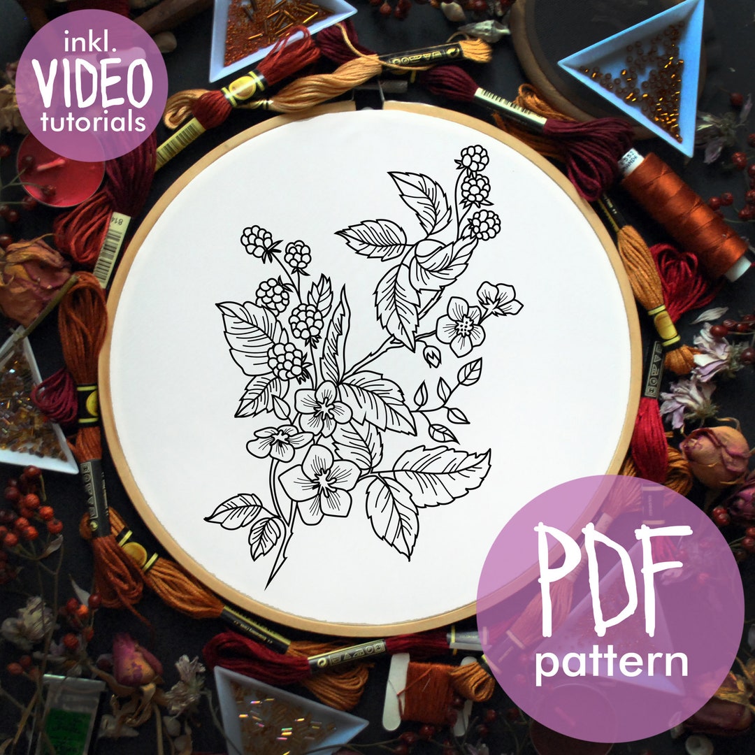 Blackberry Pattern for Hand Embroidery Pdf, Branch of Forest Blackberry ...