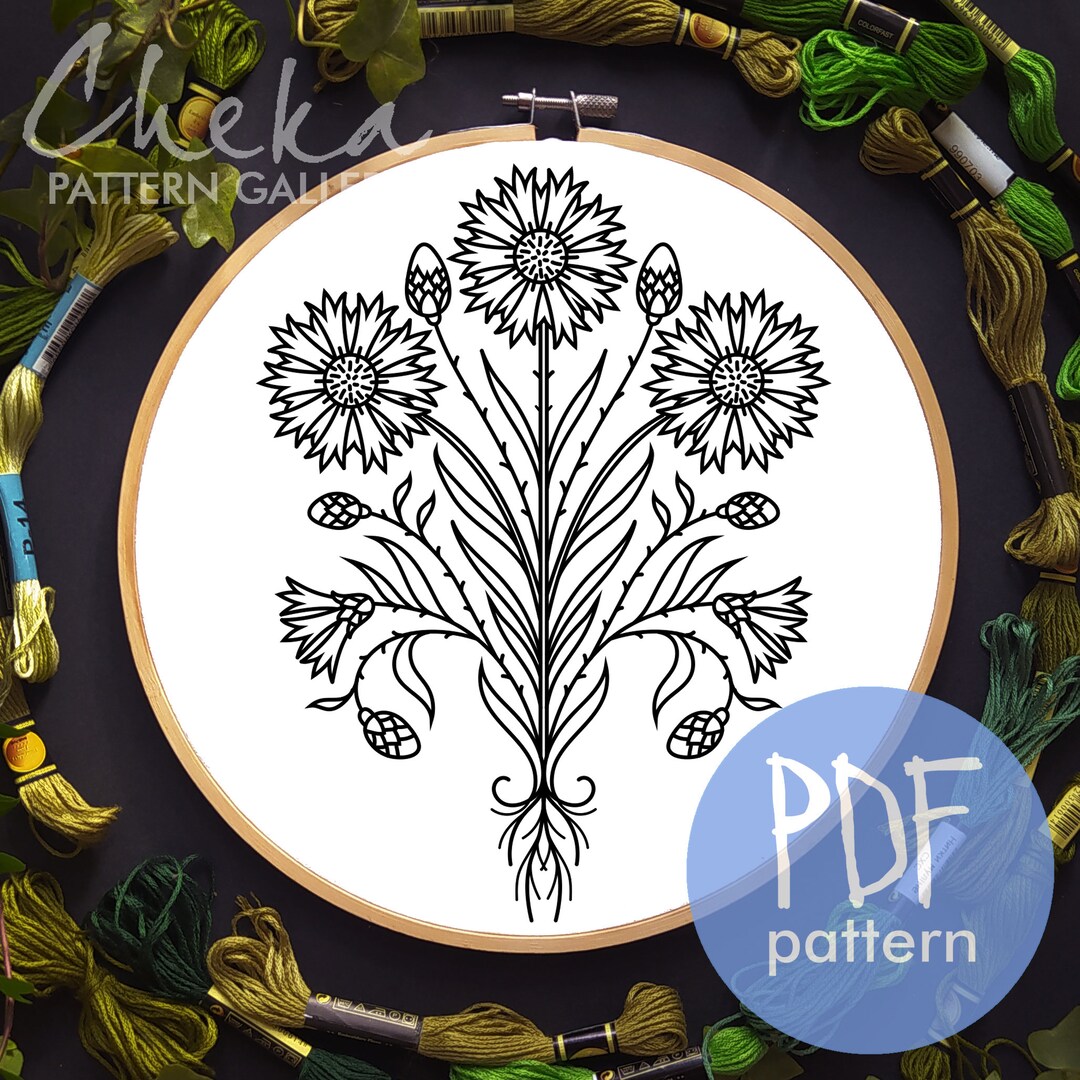 Blue Cornflower, Embroidery Pattern PDF. Decorative Cornflower, Rural ...