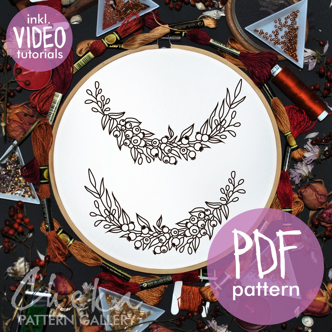 Blueberry Pattern, Floral Hand Embroidery Pattern, Summer Berry ...