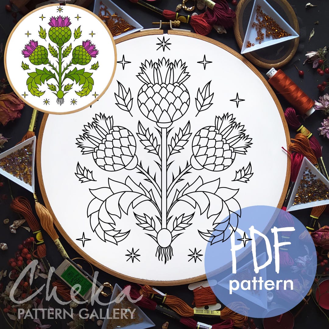 Thistle Flower, Hand Embroidery Pattern PDF. Traditional Scottish Crest. Decorative Thistle ...