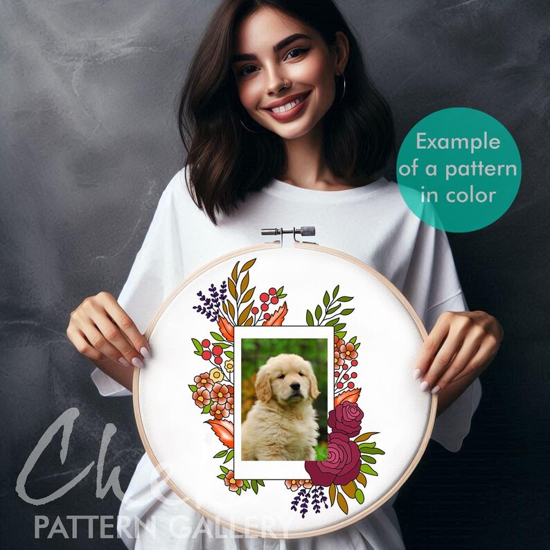 Photo Frame, Hand Embroidery Pattern With Autumn Flowers, Handmade ...