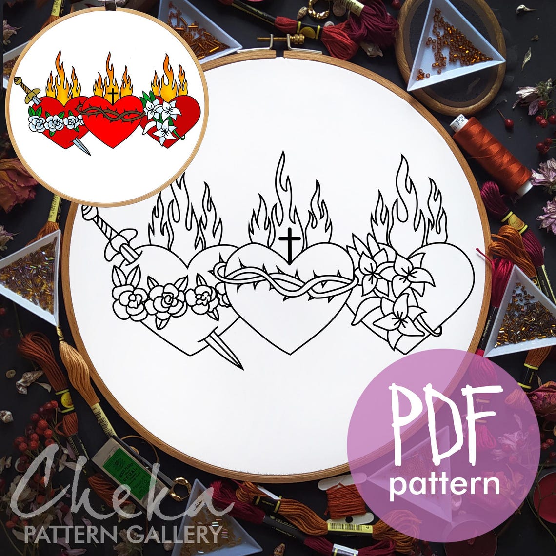 Sacred Heart Embroidery Pattern, Catholic Symbols, Christian Hoop Art ...