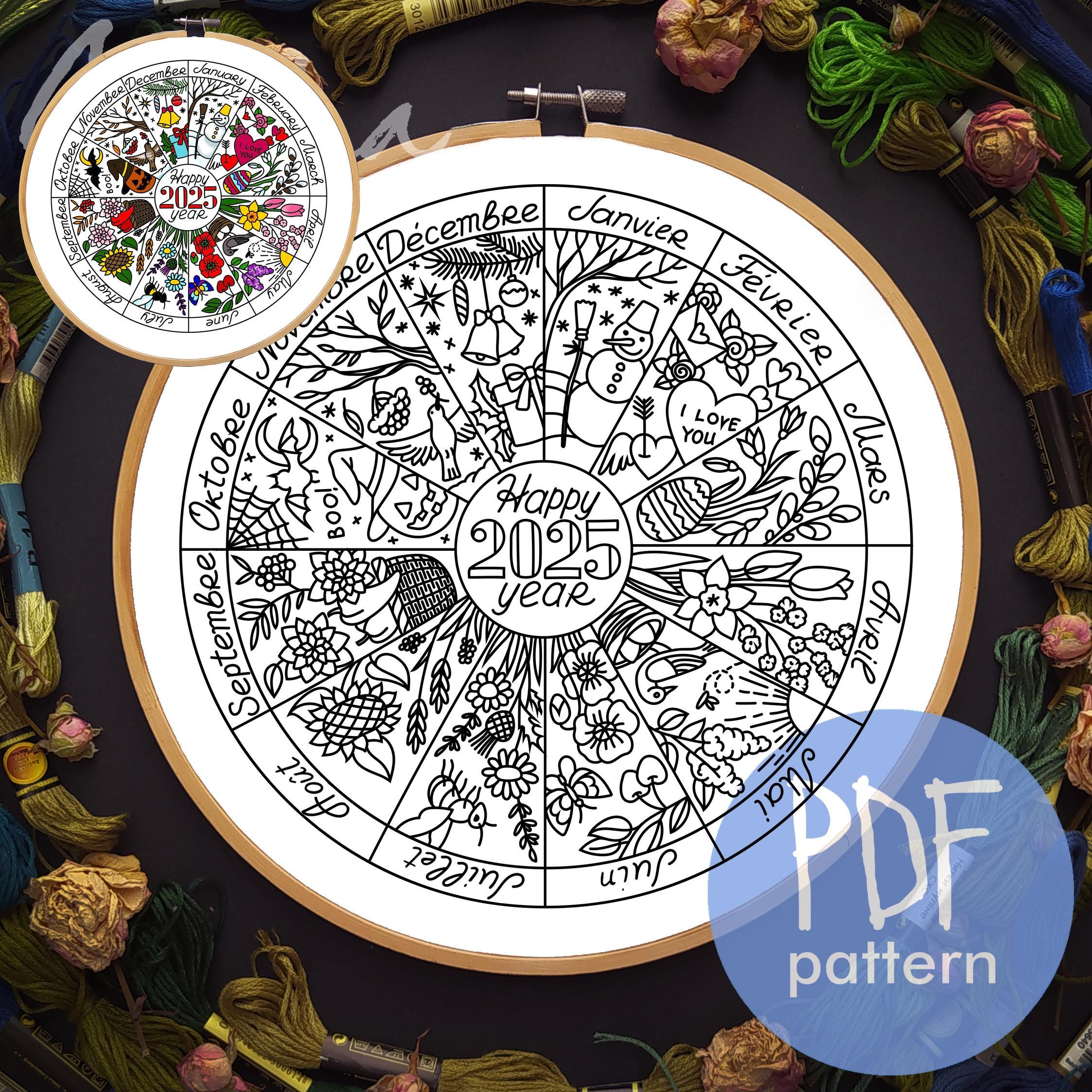 Wheel of the Year in French, Calendar to Embroider, Phenology Wheel ...
