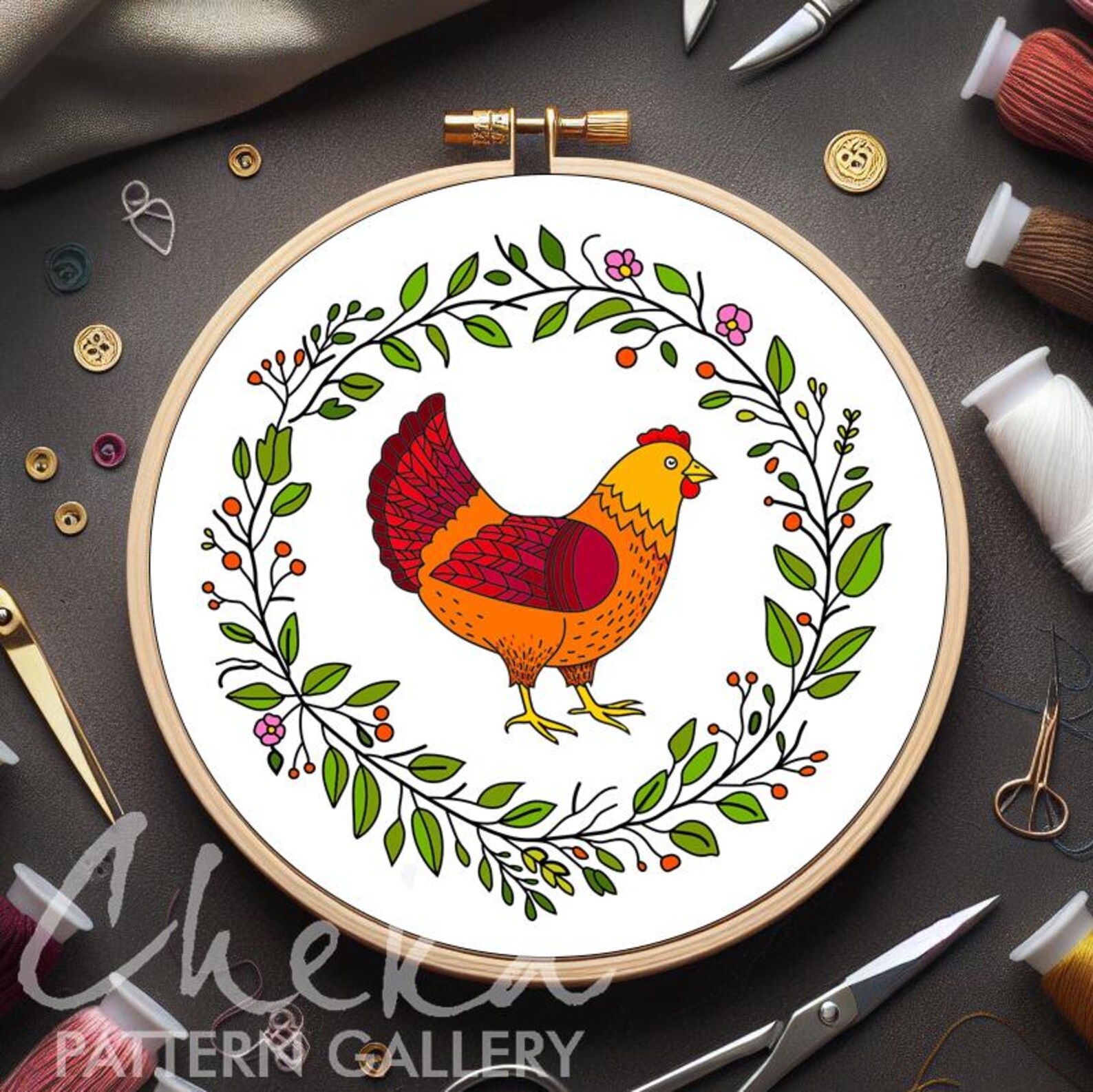 The Hen, Hand Embroidery Pattern. Cute Hen Hand Embroidery Pattern ...