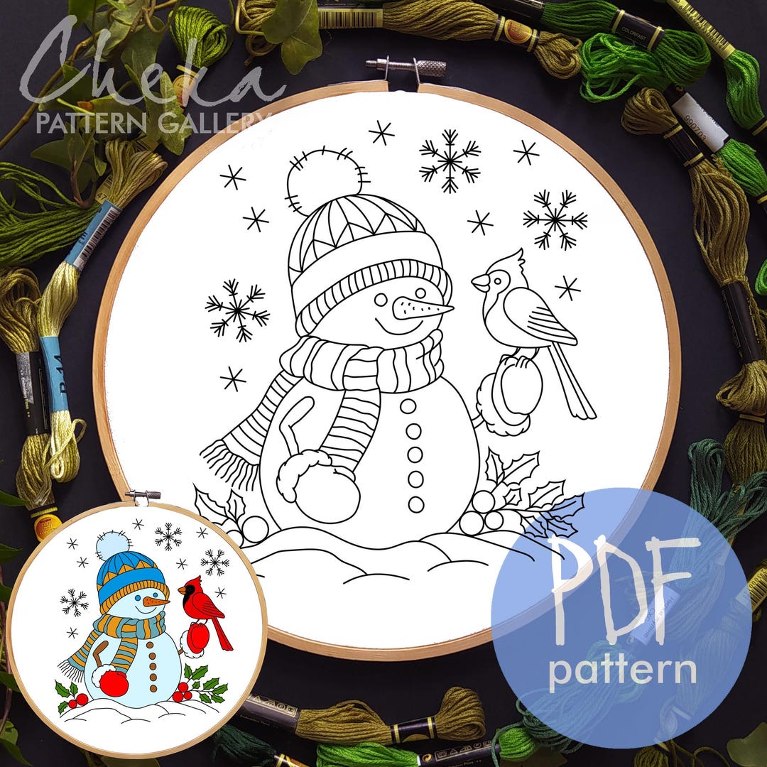 Snowman Embroidery Pattern, Cozy Winter Scene, DIY Craft (PDF Pattern ...