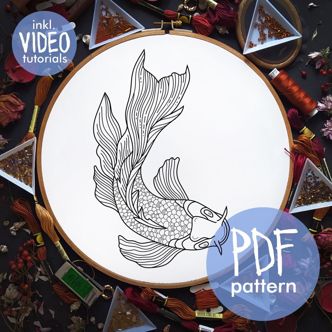 Japanese Carp, Digital Embroidery Pattern, Beutiful Fish Pattern ...